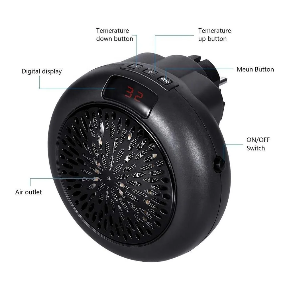 PTC Portable Personal Electric Fan Heater Wall Mounted Mini Handy Fast ...