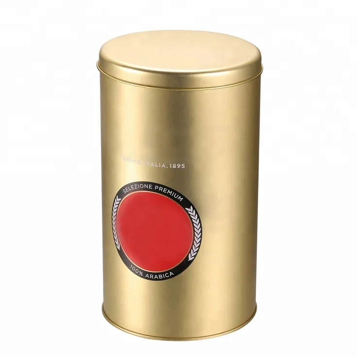 Gold Color Large And Tall Round Coffee Tin Can For Lavazza Dia120 ...
