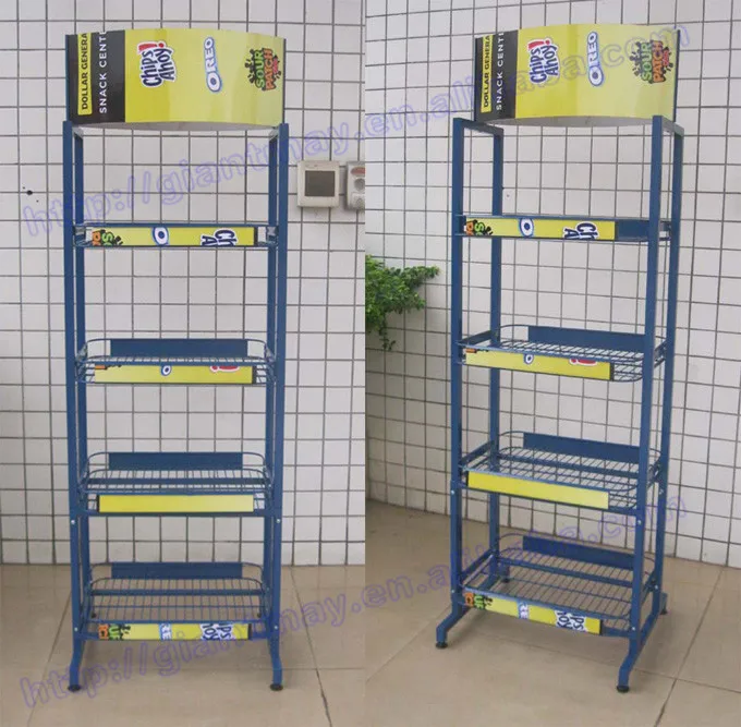 4 Floor Metal Wire Bread Display Rack Snack Puffed Food Storage Holder ...