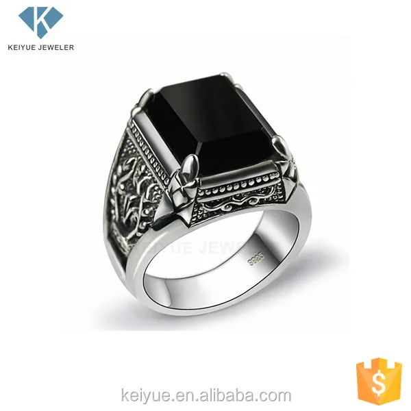 Keiyue Wholesale silver 8925 ring black stone ring for men customized materials available Alibaba