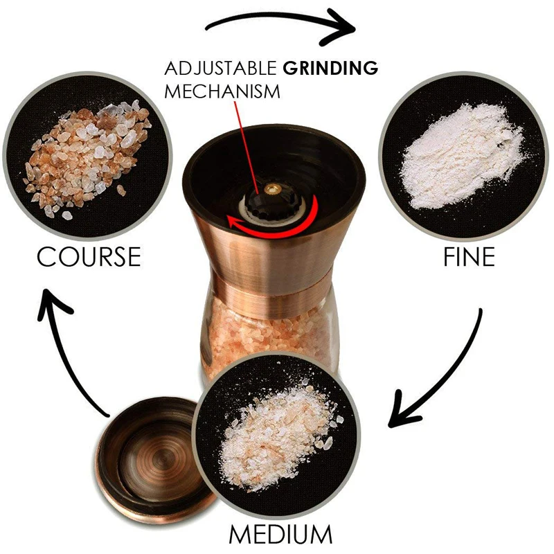 Premium Salt & Pepper Grinder Set - Brushed Copper Mills
