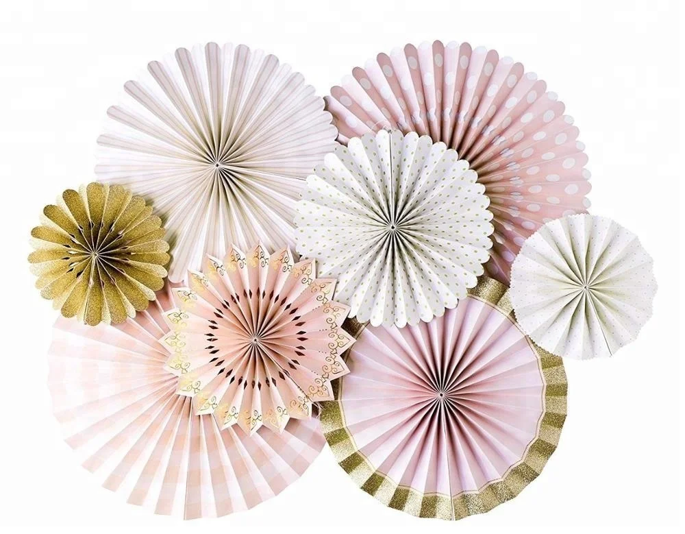 Custom Princess Double Sided Party Paper Fans Pink Gold White For ...
