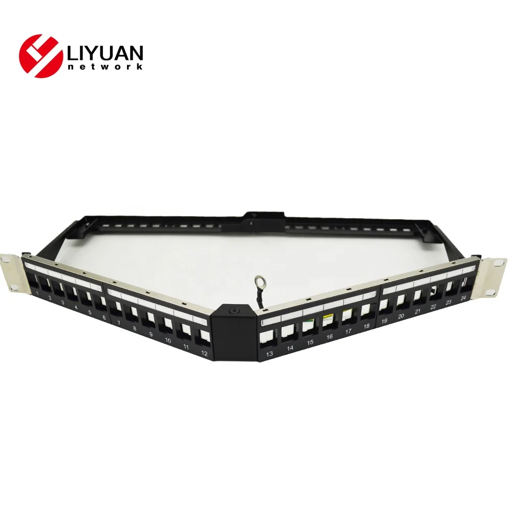 LIYUAN 1U Height 24 Ports Angle Patch Panel STP LAN Network Adapter ...