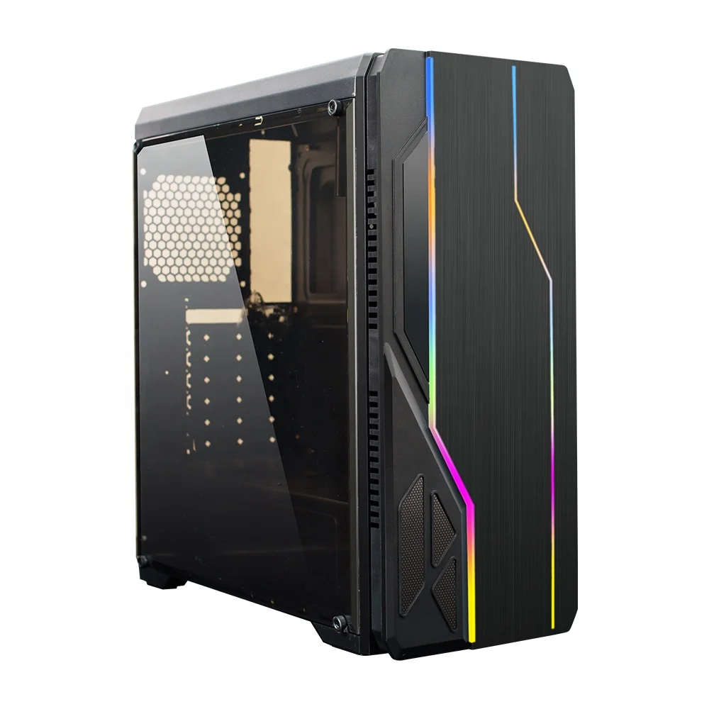 Atx 섀시 Pc 케이스 다채로운 수평 냉각 Cpu 캐비닛 방진 게임용 데스크탑 컴퓨터 케이스 함께 냉각기를위한 Argb Led