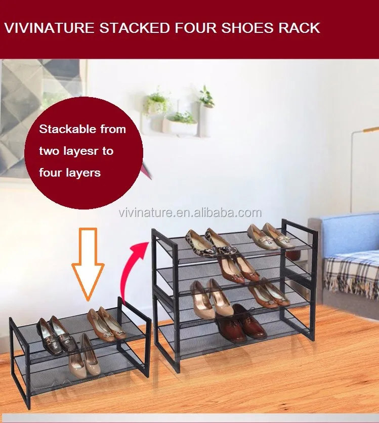 3 Tiers Stackable Metal Mesh Shoes Rack - Efficient Storage