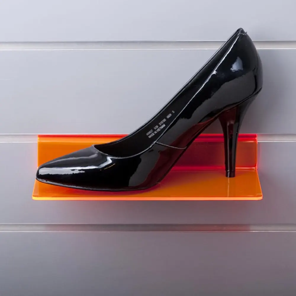 Custom Wall Mounted Orange Acrylic Shoe Display Rack Slatwall Clear ...