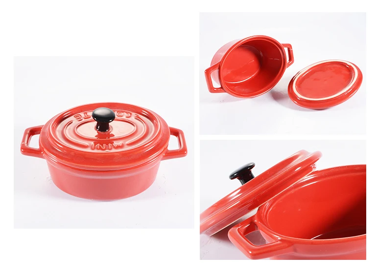 Oval Red Ceramic Lasagna Casserole Dish Covered Rectangular Double Ear ...