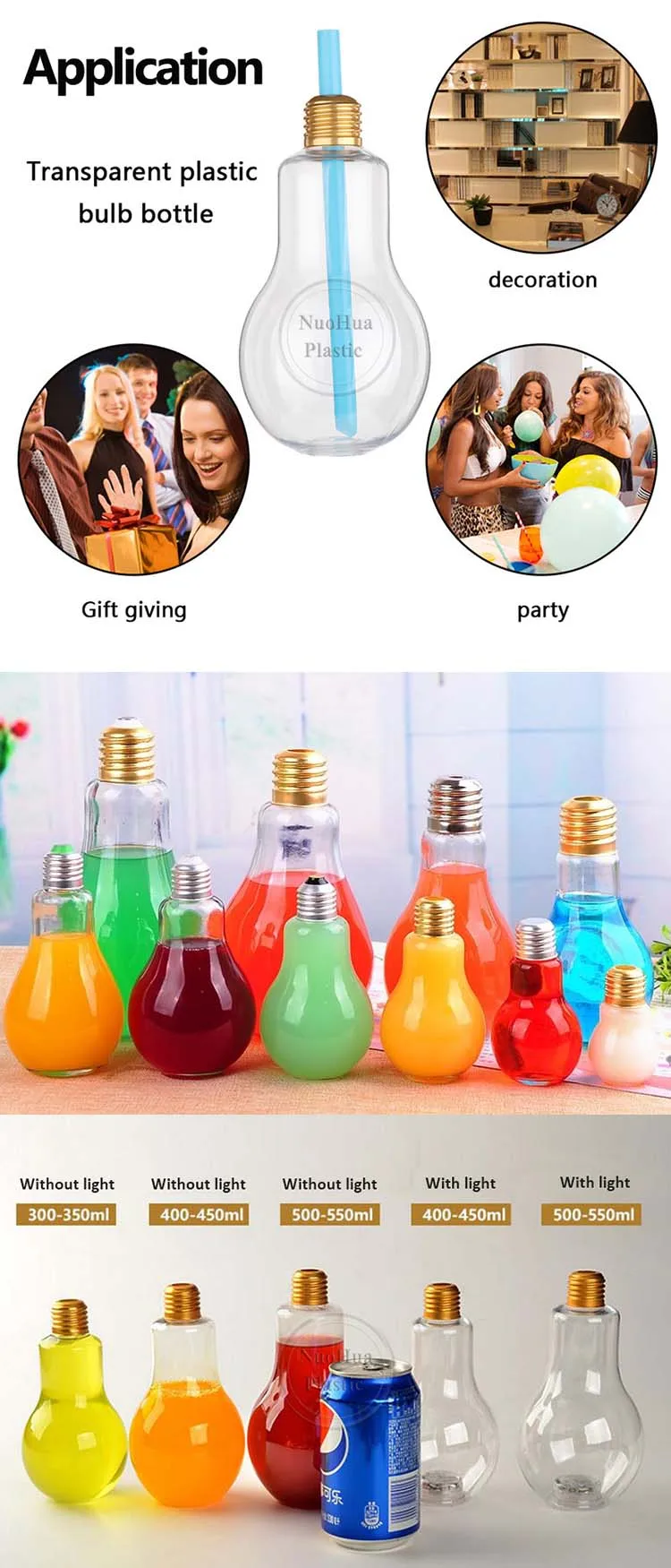 NH H Light Bulb Shaped Bottles - Perfect for Juices & Drinks