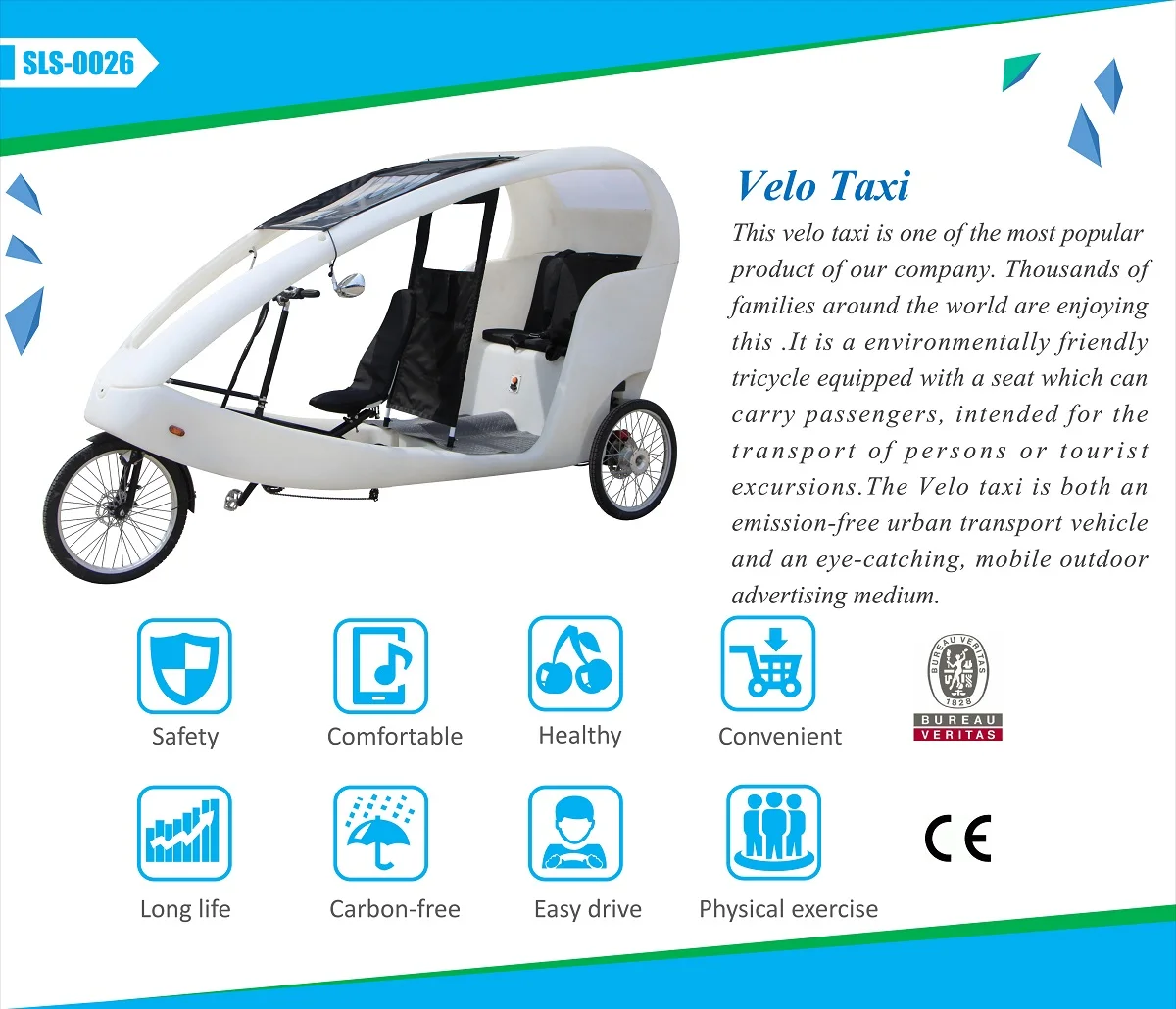 3 Passenger Taxi Tricycle - Electric Velo Taxi for Sale