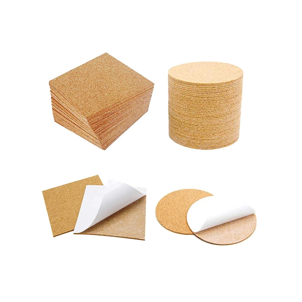 Diy Squares Round Cork Coasters Mini Wall Cork Tiles Self-adhesive Cork ...