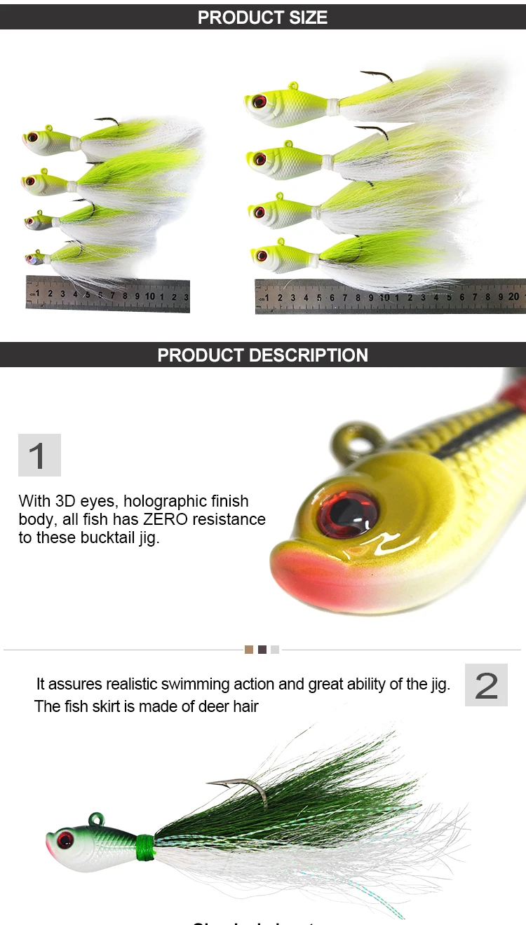 1/4oz 3/8oz Customize Lead Head Bucktail Jig Sea Fishing Bucktail Lure ...