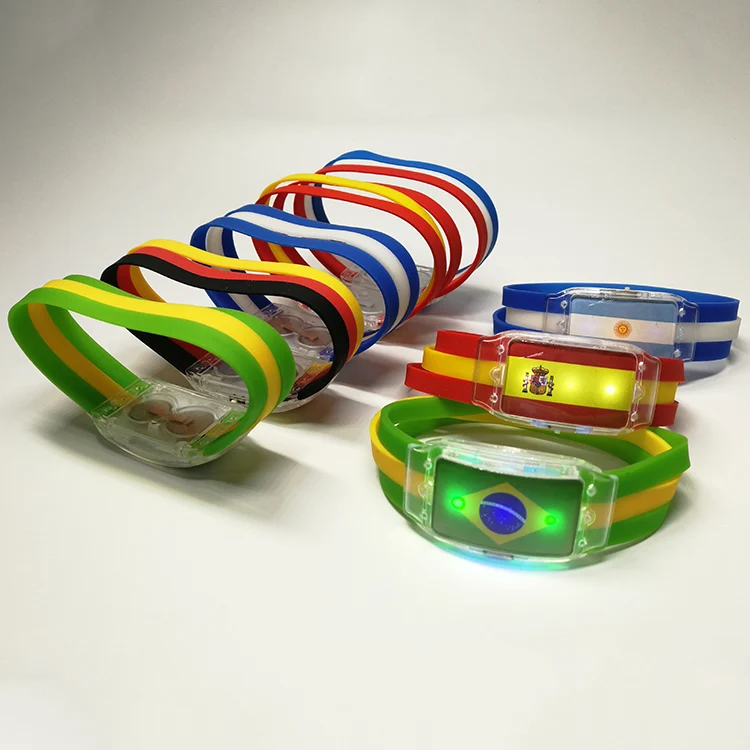 Custom LED Bracelets with National Flags - Brazil, Spain, USA, Germany