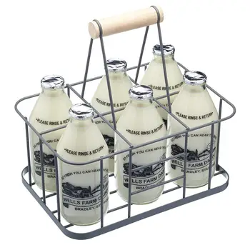 Wire Metal Milk Crate Juice Glass Bottle Holder Carrier Wine Rack Carry ...