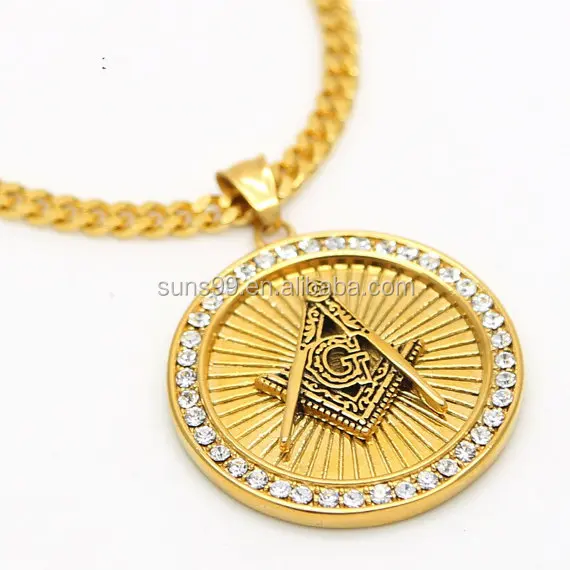 Mens Stainless Steel Masonic Illuminati Symbol 24k Gold Plated Free ...