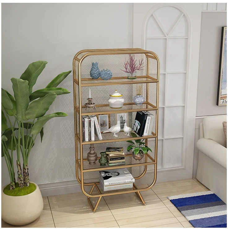 Swt Bookshelves Display Bookcase Gold Metal Wire Frame Multifunctional ...