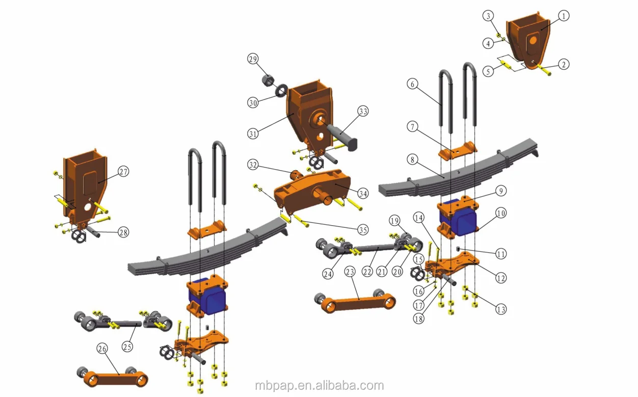 13t 16t Fixed Torque Rod Arm 380mm 452mm Tri-axle Over Slung Mechanical ...