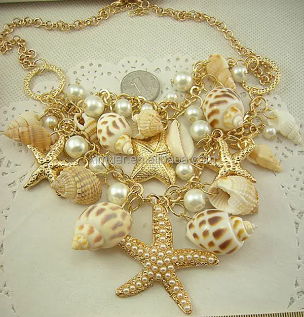 Fancy gold chain starfish pearl sea shell necklace| Alibaba.com