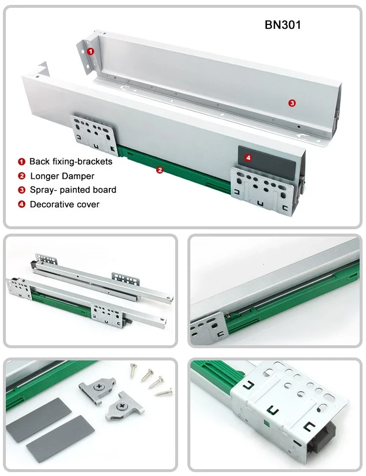 Soft Close Smart Metal Box Drawer Slide Kitchen Drawer Slide Height ...