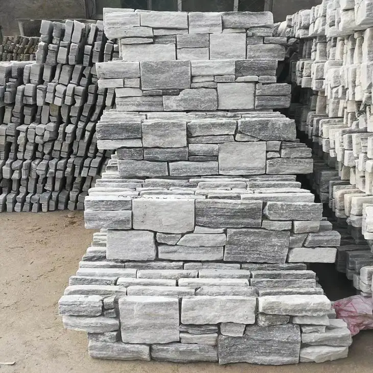Cut To Size Cloudy Grey Quartzite Slate Stack Stone Veneer With Cement ...