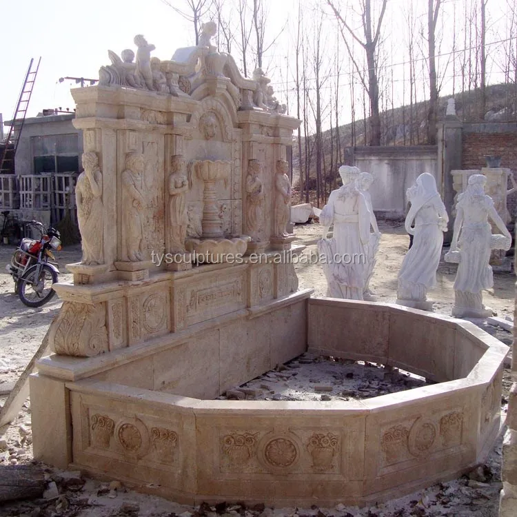 Large Stone Roman Human Statues Fountain Outdoor Travertine