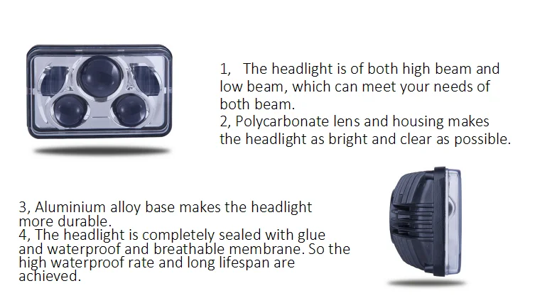 4x7 Inch Headlight PCLens Square DOT High Beam Low Beam Headlamp ...