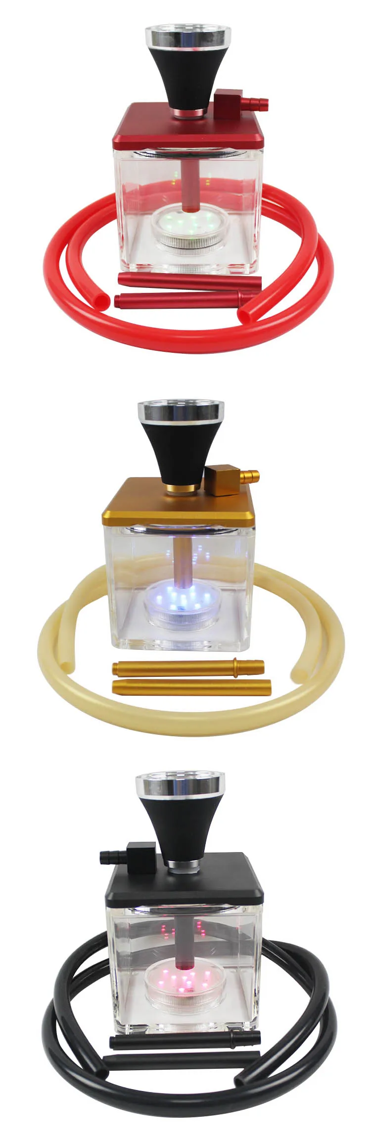 Portable Acrylic Hookah - Mini Square Shape with LED Light