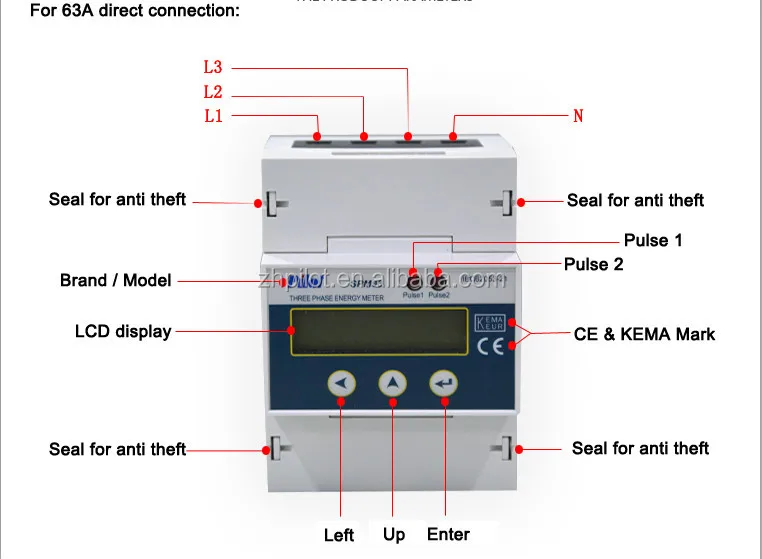 Din-Rail AC Three-Phase Multifunction Energy Meter SPM93 with 7+1 Digits LCD Display and Modbus ...