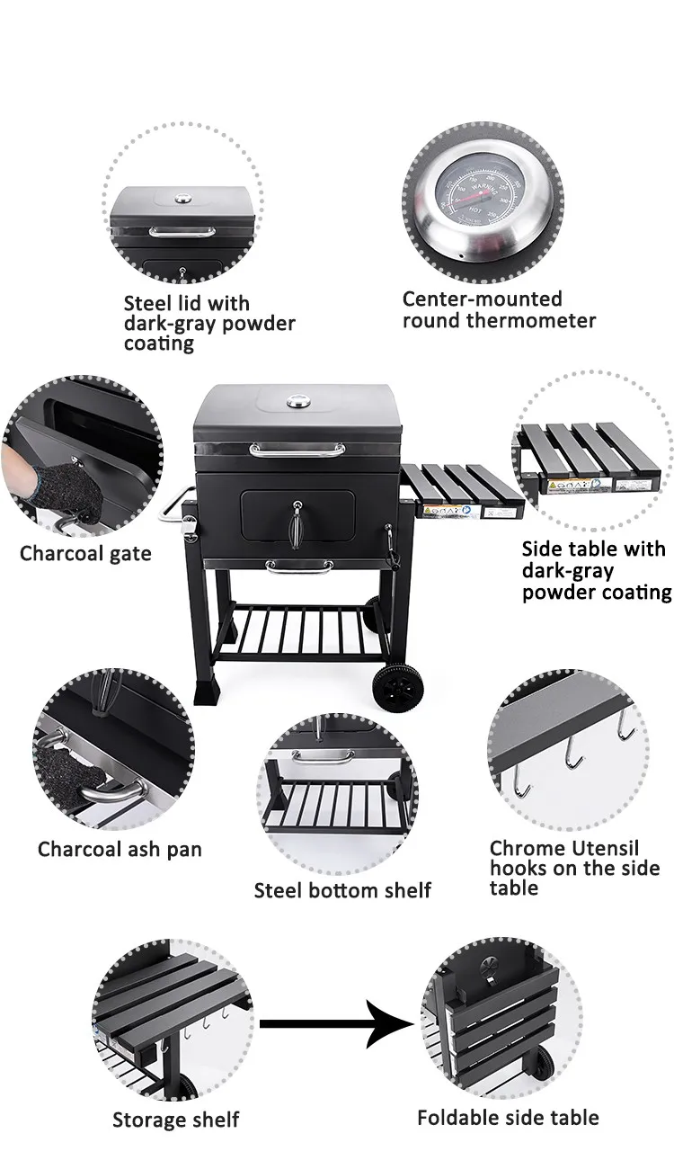 KAOKE 24 Inch Square Grill Barbecue With Side Panel Outdoor Use Custom ...
