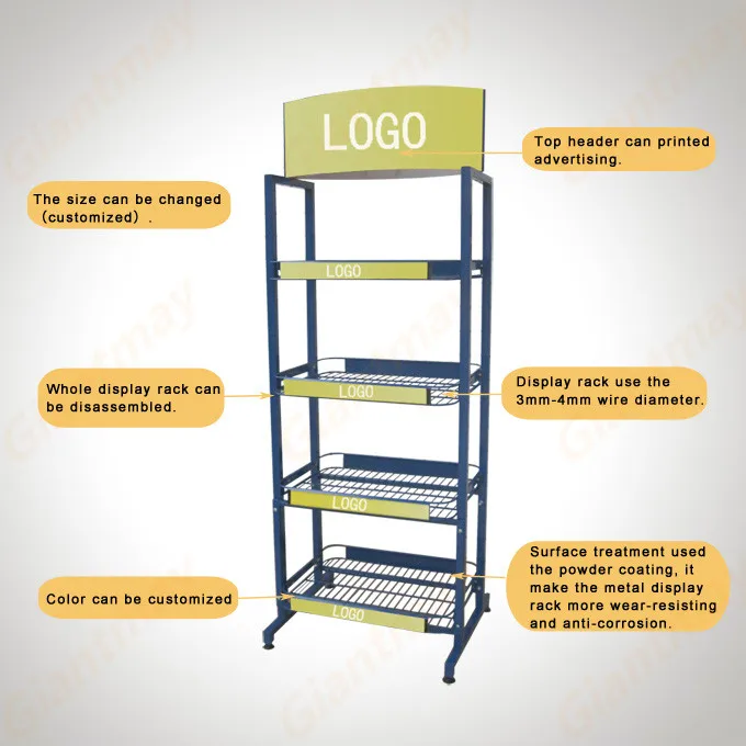 4 Floor Metal Wire Bread Display Rack Snack Puffed Food Storage Holder ...