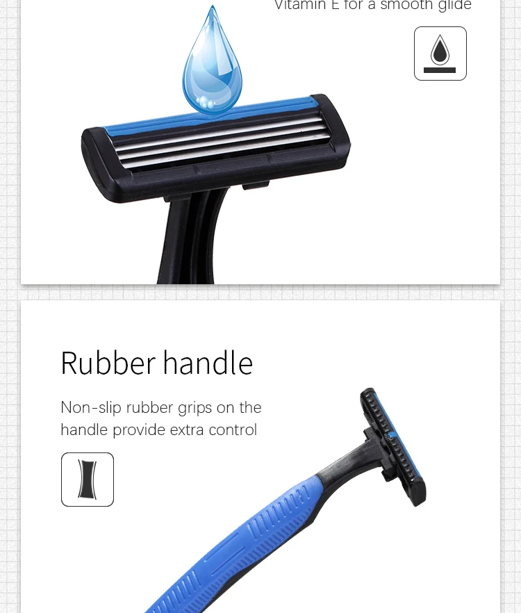 Great Style 3 Blade Razor Stainless Steel Rubber Handle Shaving Razor ...