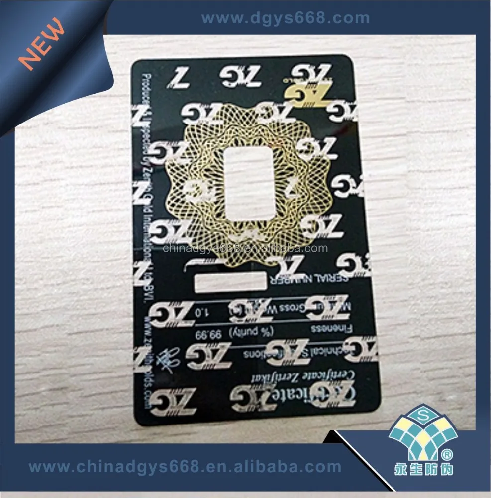 Security Pvc Packing Card Sleeves Gold Coin Packing Card Gold Bar ...