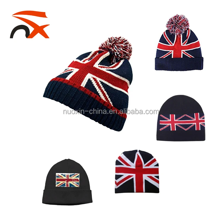 Hot Selling Unisex Warm Knitted Pom Pom British Flag Hat In Winter ...