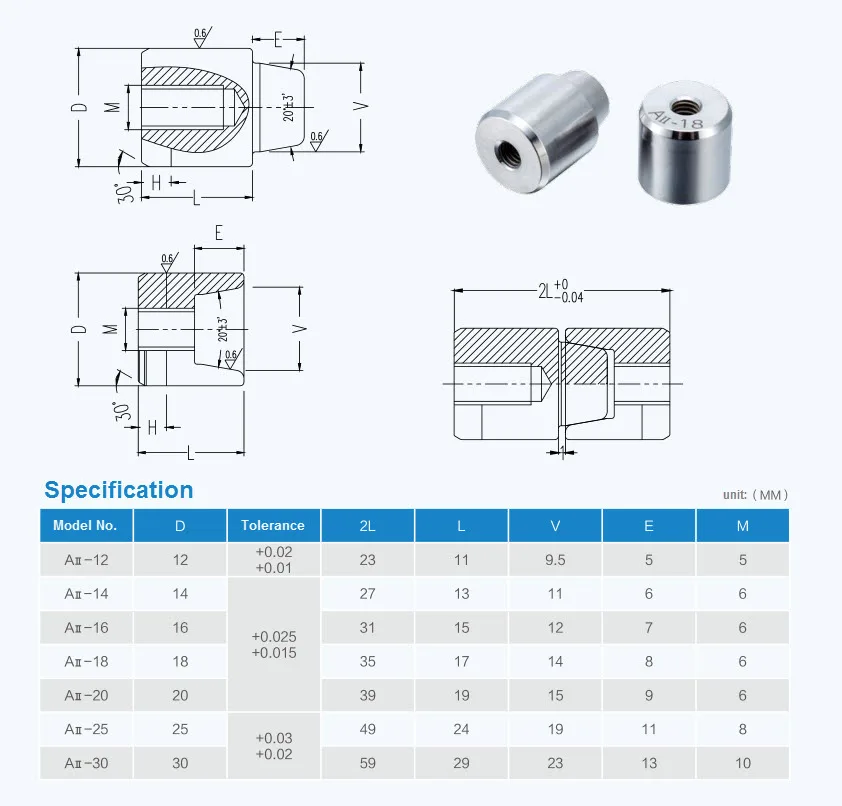 Misumi JIS Standard Plastic Mold Positioning Tapered Lock Pin Sets