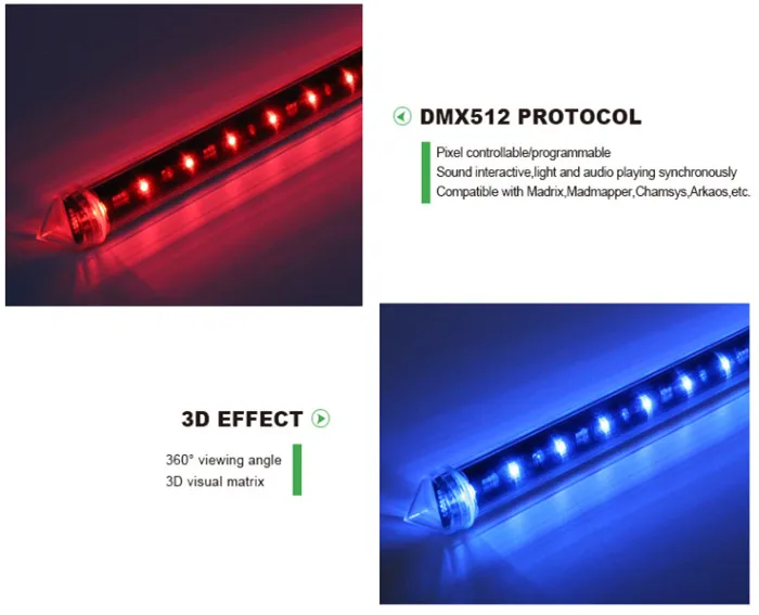 1m Meteor 360 Battery Pixel Led Tube Light DMX Outdoor Line