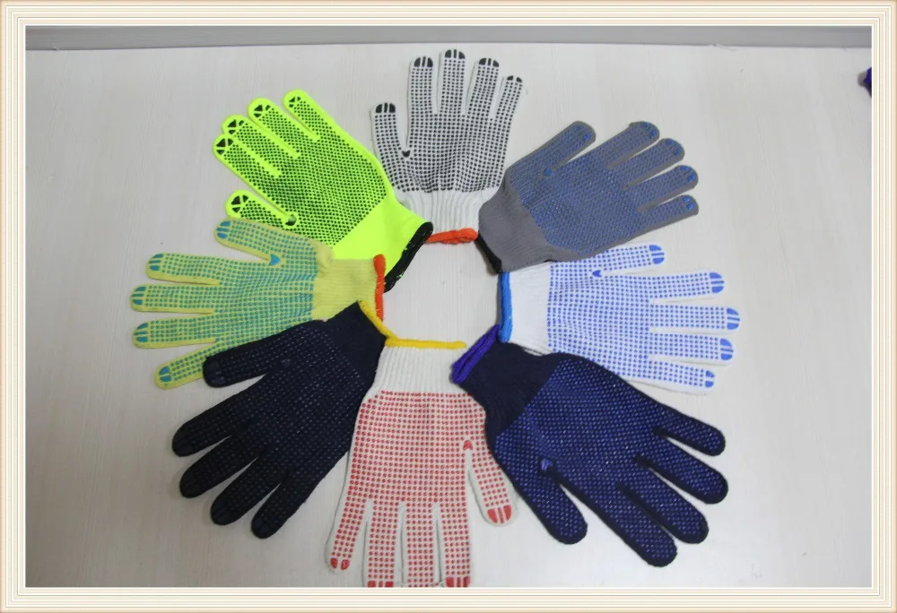 Cotton Working Hand Gloves And Pvc Dotted Gloves Use In Safety Work For ...