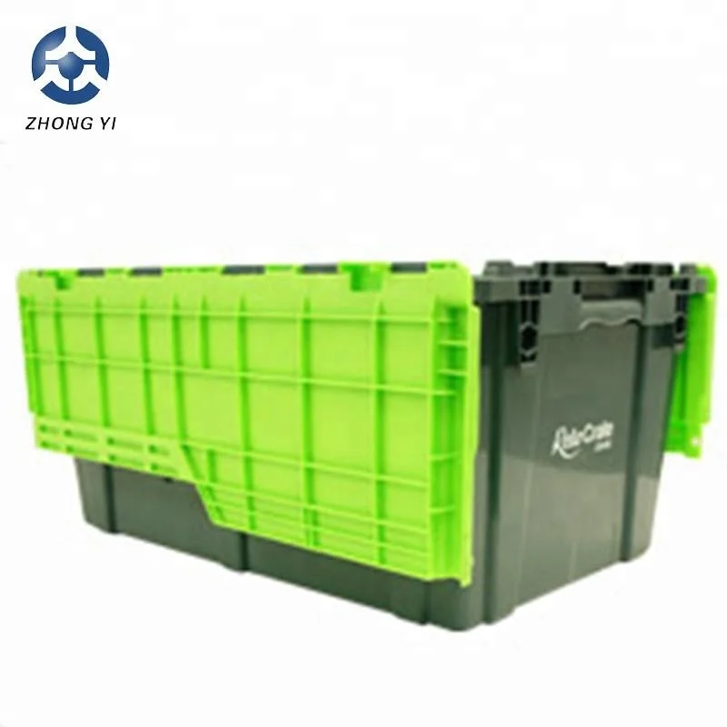73l Plastic Crate With Lids Industrial Storage Nestable Moving Tote ...