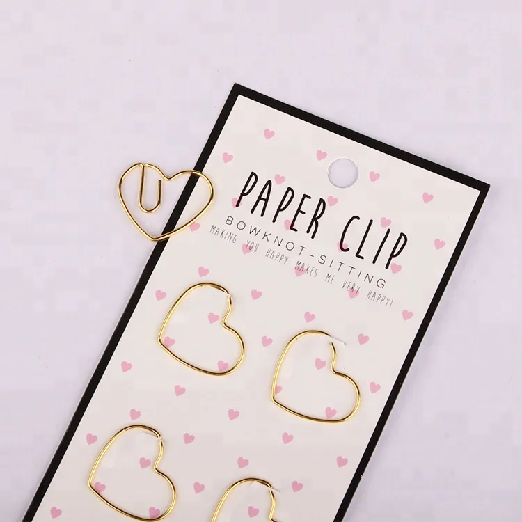 Heart Shaped Metal Wire Clips - Shiny Gold Paper Holders, 6pcs Pack ...
