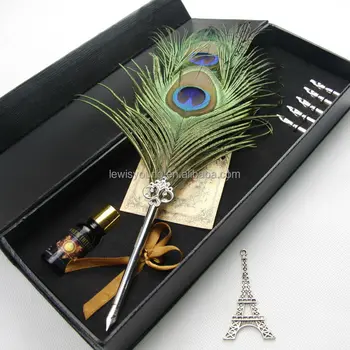 Peacock Feather Bird Fountain Pen With Gift Box Set - Buy Peacock ...