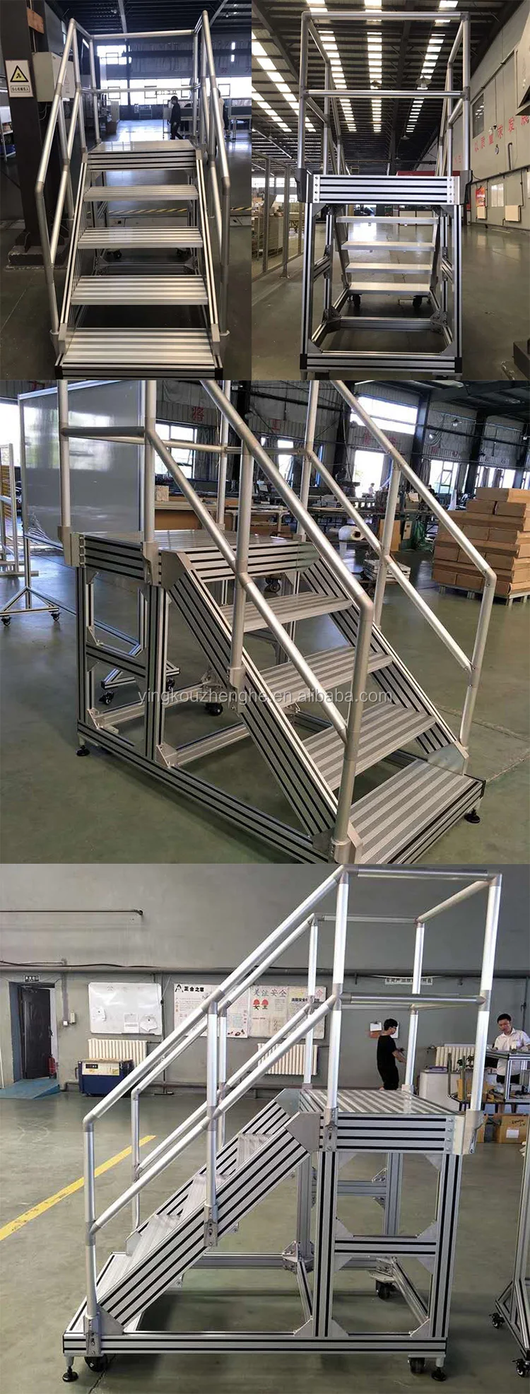 Industrial and Warehouse Movable Ladder Work Platform with Safety Rails ...