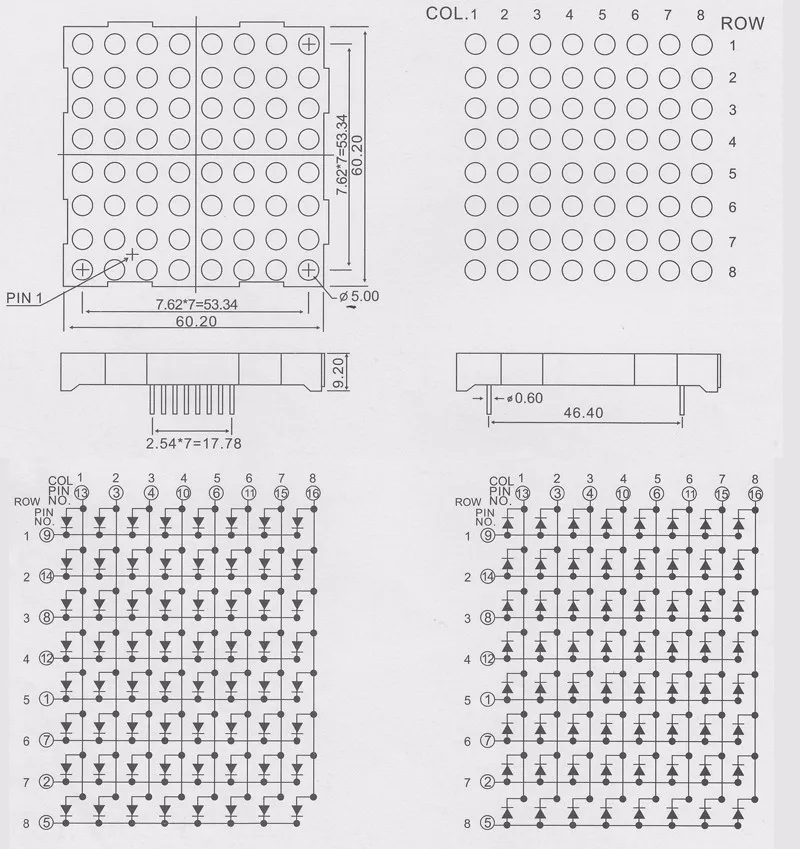 Common Anode P5 Led Matrix 8x8 Led White 5mm - Buy 8x8 Led White 5mm ...