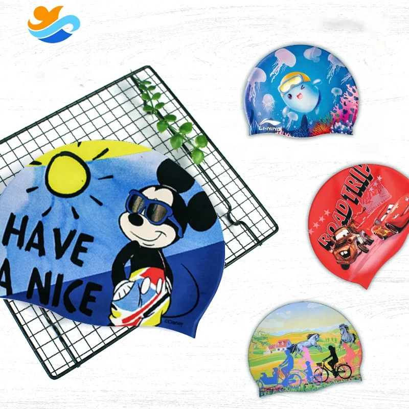 Funny Cartoon Swimming Hat For Kids Thermal Print High Quality Swimming ...