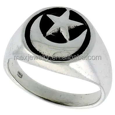 Muslim / Islamic Sterling Silver Crescent Moon & Star Ring - Buy ...