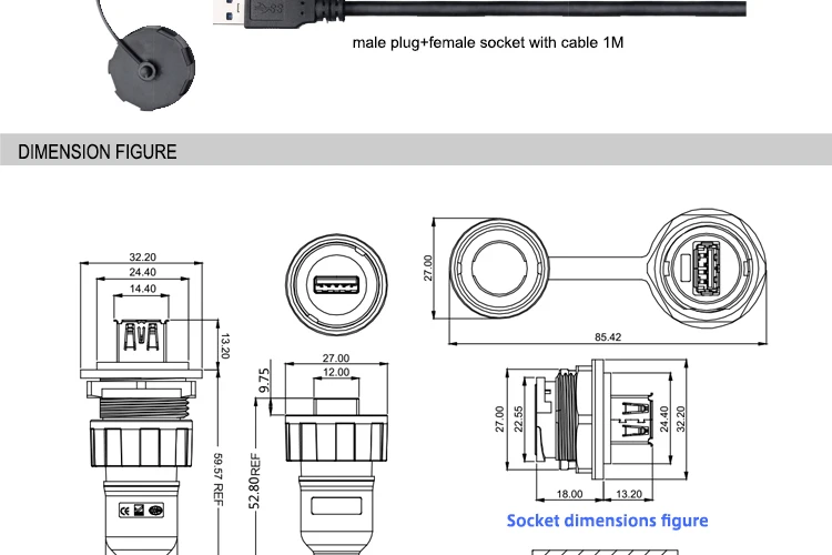 Industrial Usb Adapter Plug Socket With Cap Electrical Wire Plug For ...
