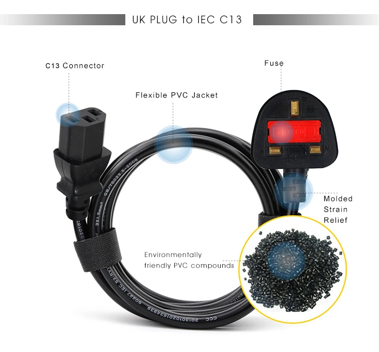 KUNCAN Power Cords - Reliable, Fused UK Standard Cables