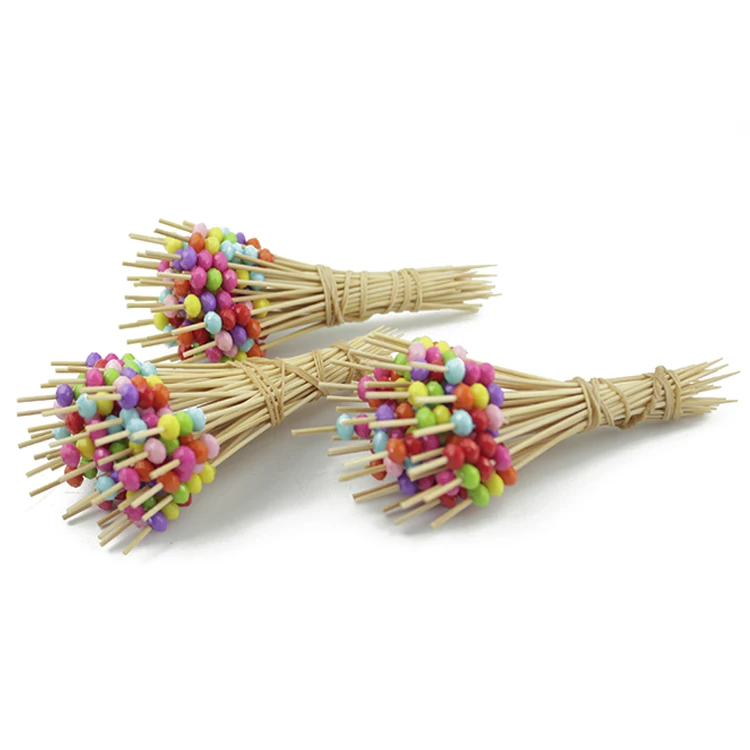 Custom Party Cocktail Bamboo Bead Picks, Fancy Food Bamboo Picks With ...