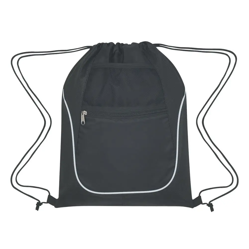Three Colors Option Drawstring Pack With Dual Pockets 210d Polyester ...