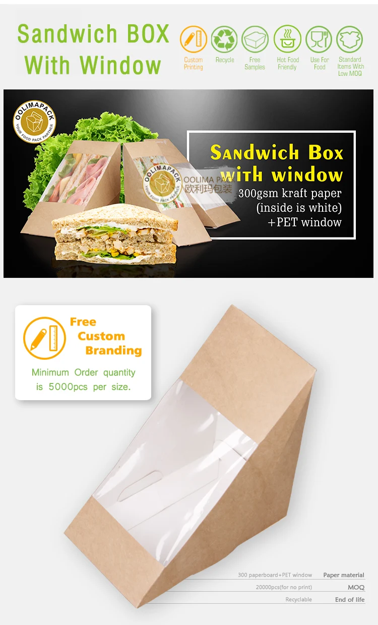 Biodegradable Paper Sandwich Box With Pla Window - Buy Biodegradable ...