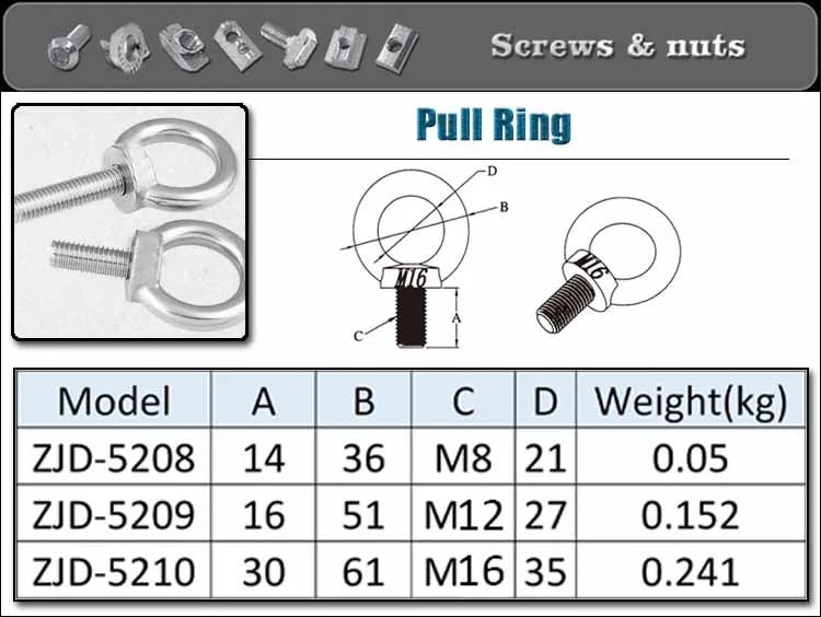 DIN580 M5 M6 M8 M10 Eye Bolt 304 Stainless Steel Marine Lifting t Slot ...
