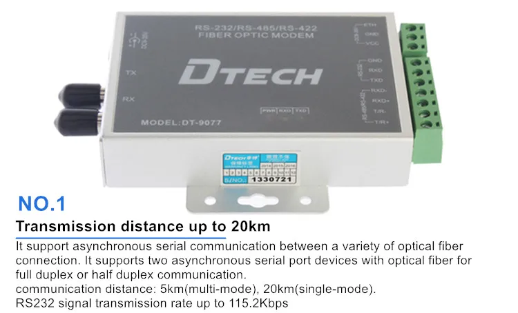 DTECH Industrial-Grade 3in1 Fiber Modem - High-Speed RS232/RS485/RS422