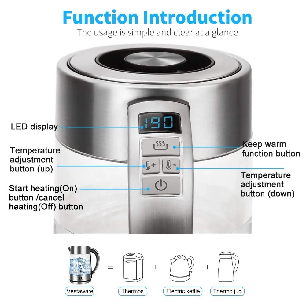 Glass Body Electric Kettle Chaleira Tea Heater Temperature Control ...